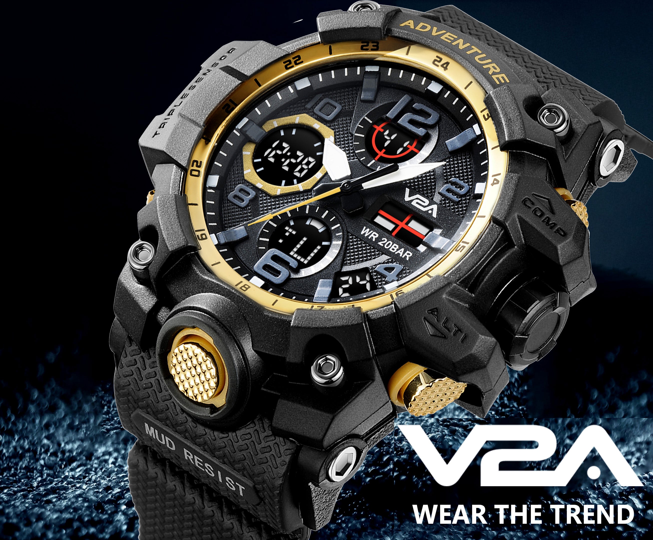 V2A Military Chronograph Analogue And Digital Sports Watch For Men and ...