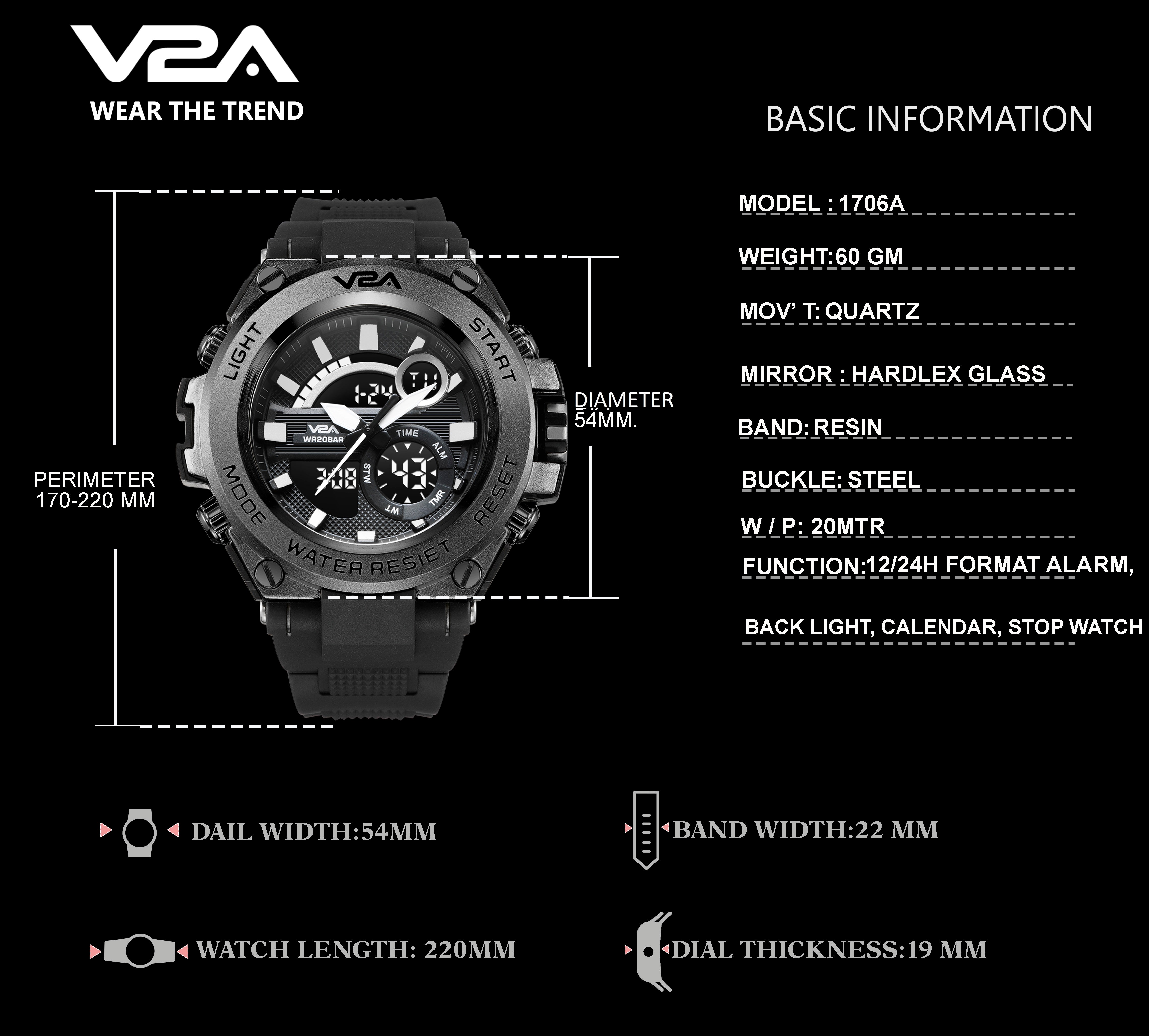 V2A Chronograph Analogue And Digital Sports Watch For Men and Boys ...