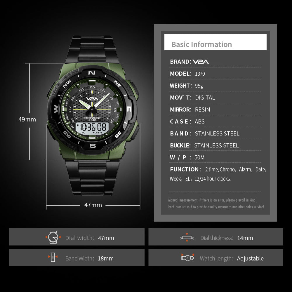 V2A Masters Multi-Function Chronograph Analog-Digital IP Black Stainle ...